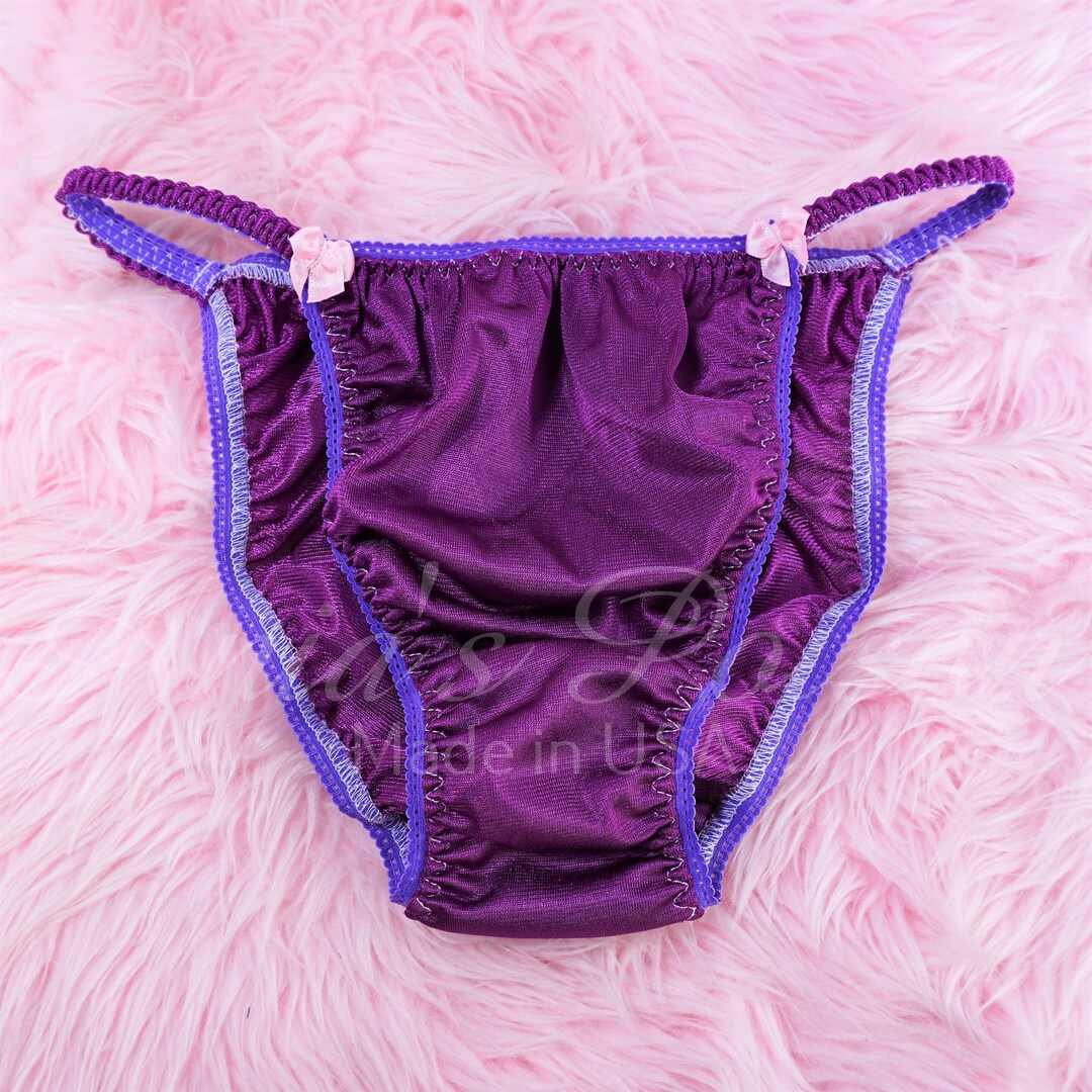 Vintage Style String Bikini Soft ALL Nylon Tricot Bright Purple Shiny ...