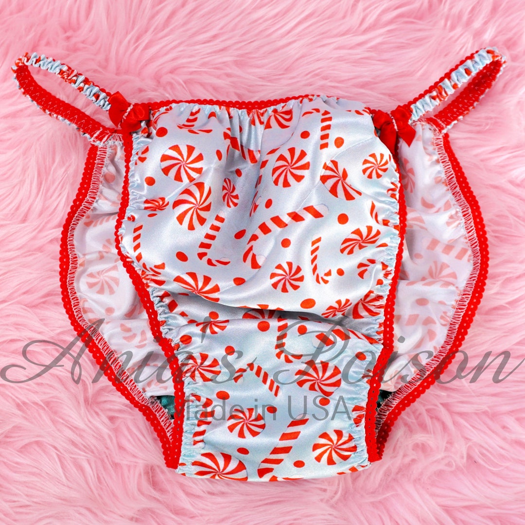 Christmas Sissy Satin Panties Blue Candy Cane Swirl RARE Polyester ...
