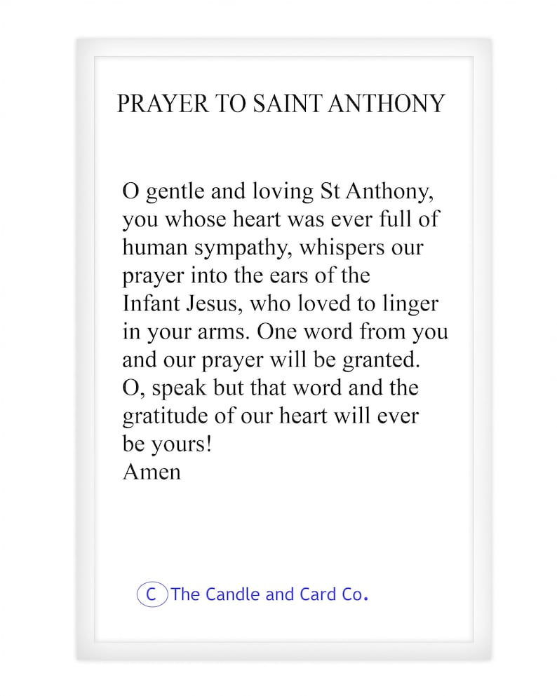 St Anthony Saint Anthony Prayer Card Anthony Padua - Etsy UK
