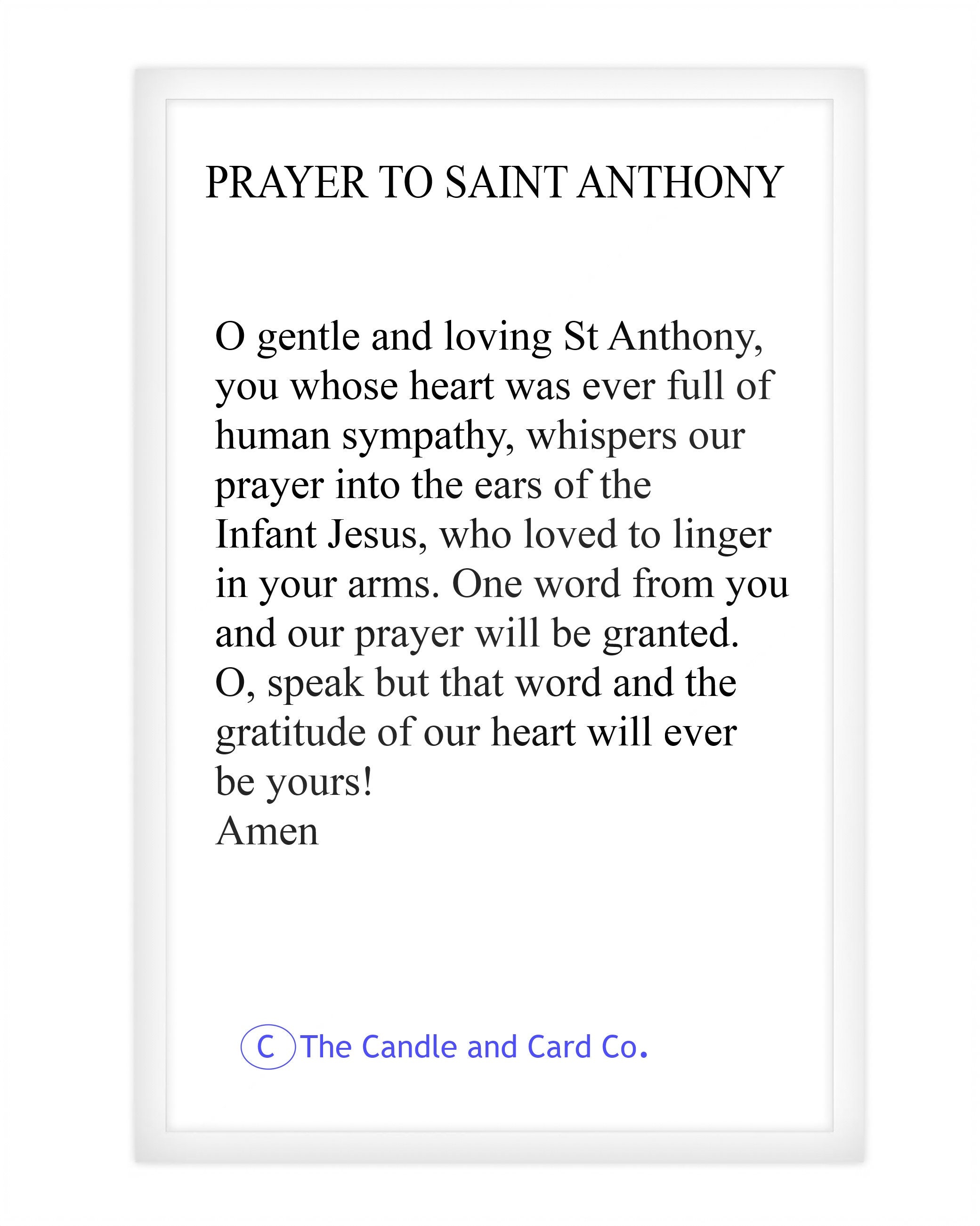 St Anthony Saint Anthony Prayer Card Anthony Padua - Etsy UK