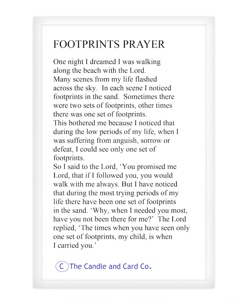 Footprints Prayer, Laminated Prayer Card, Footprints, Footprints Poem ...