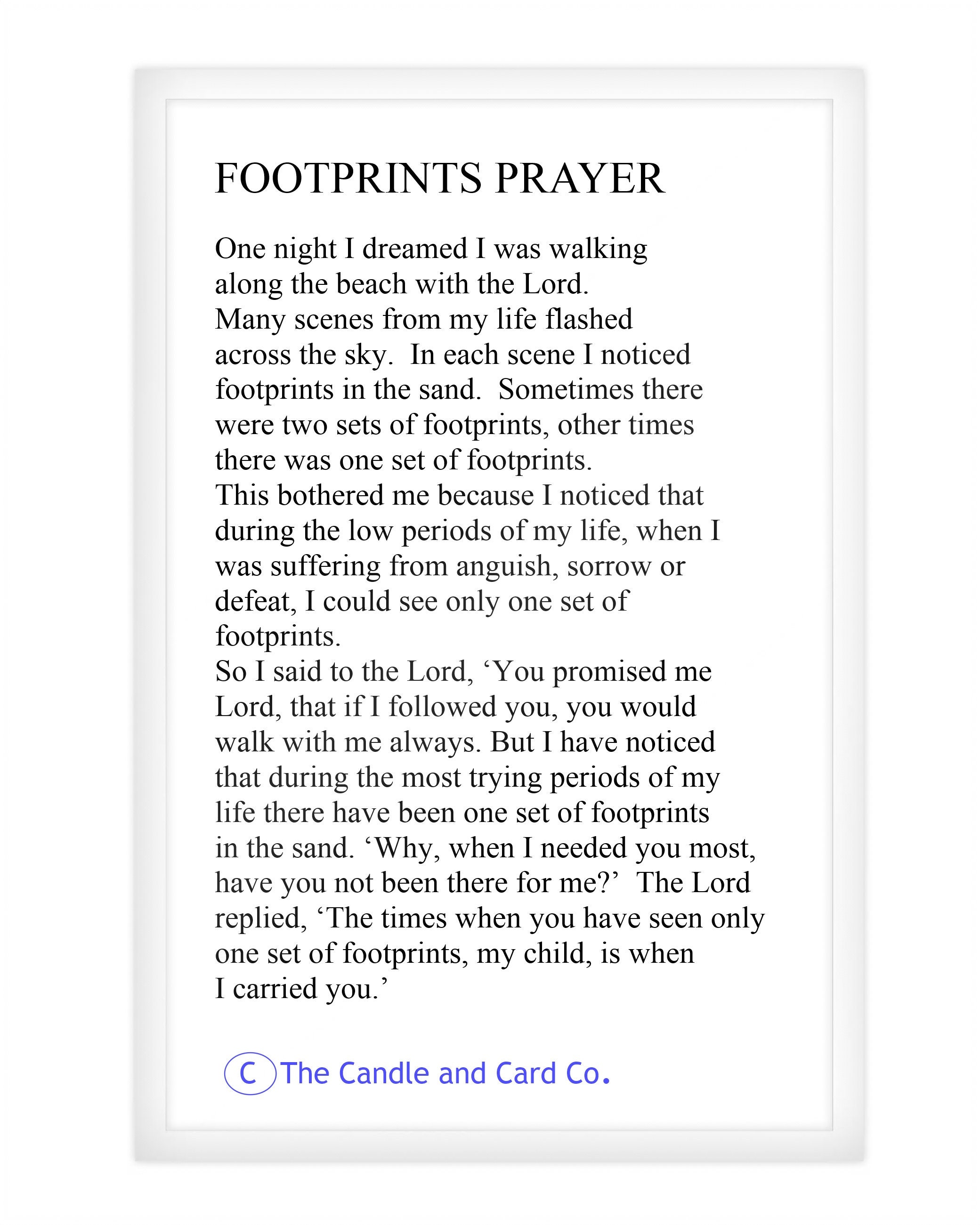Footprints Prayer Laminated Prayer Card Footprints - Etsy UK