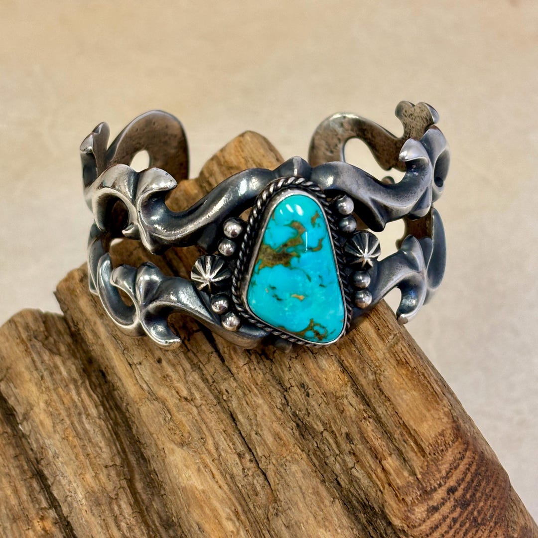 Harrison Bitsui Navajo Cast Silver Scrollwork Bracelet W Twist Rope and ...