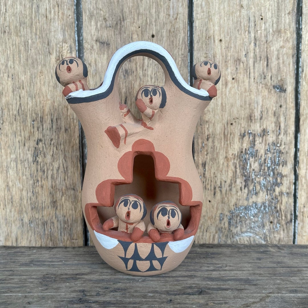 Authentic Native American Clay Storyteller Wedding Vase With 5 Children ...