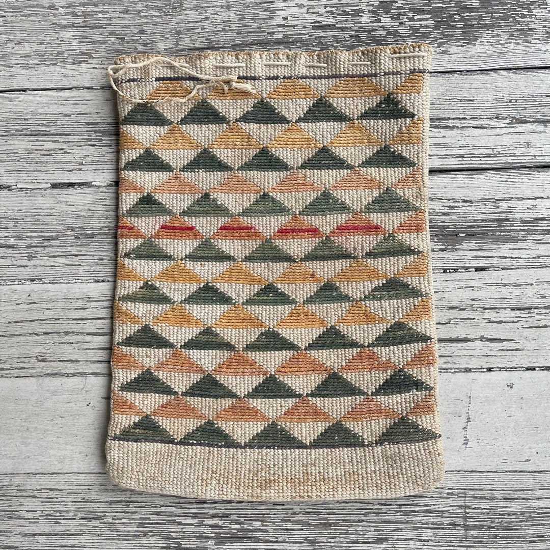 Nez Perce Twined Bag: Cornhusk Embroidery, Geometric Design, Early 20th ...