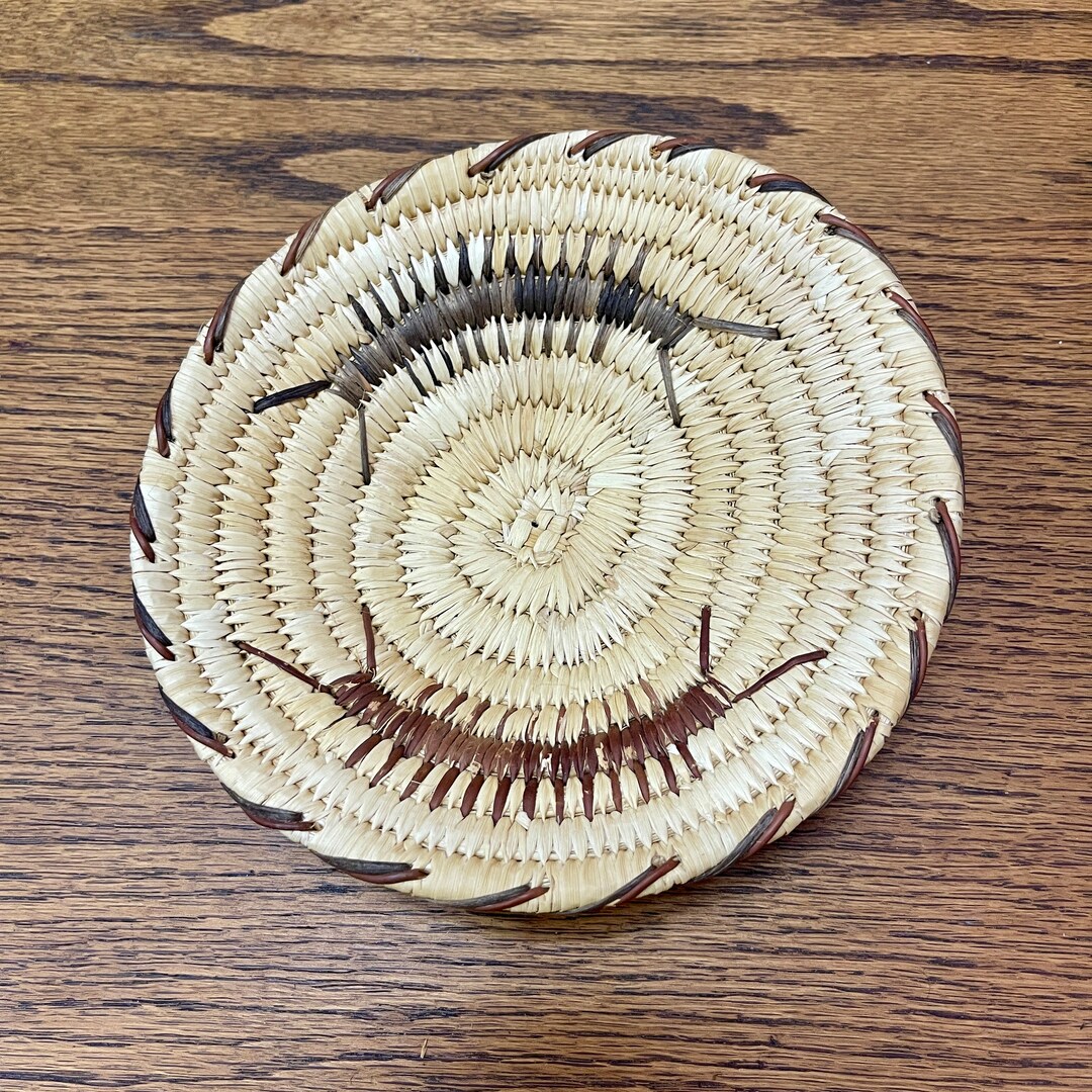 Papago Coiled Basket With Centipede Design. Handmade Native American ...