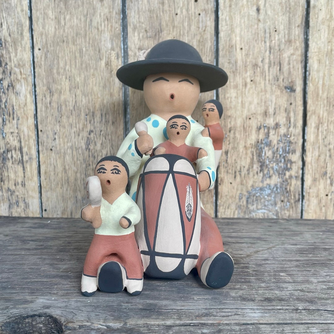 Authentic Native American Clay Male Storyteller Sculpture With 3 ...