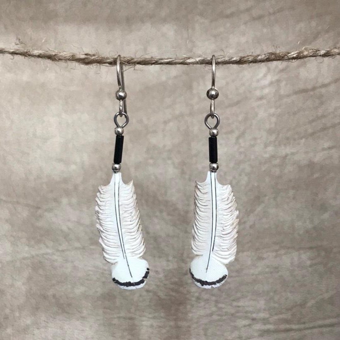 Handmade Bone Golden Eagle Plume Dangle Earrings by Lonny Cloud ...