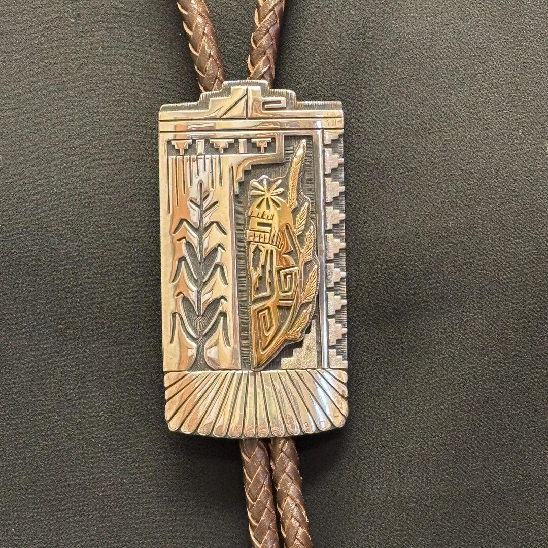 Authentic Hopi Sterling Silver and 14k Gold Overlay Bolo Tie With ...