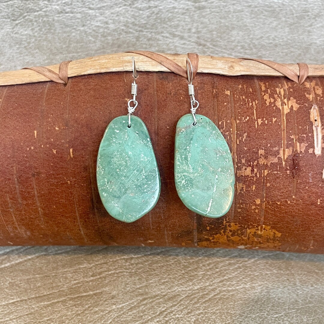 Authentic Native American-crafted Serpentine Slab Dangle Earrings 3/90 ...