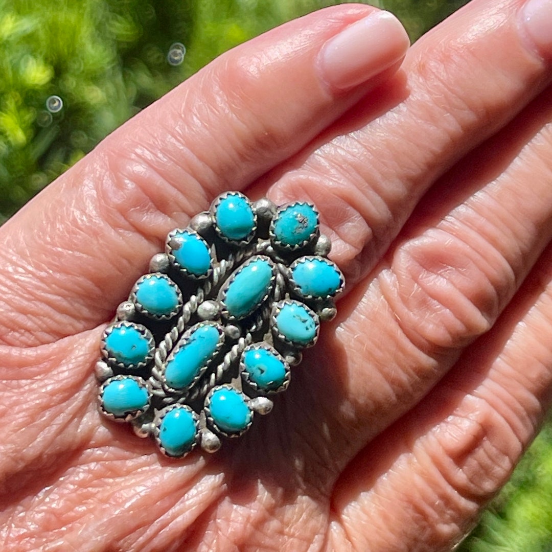 Traditional Navajo Turquoise Cluster Ring, Vintage - Size 10 1/4 (MB17 ...