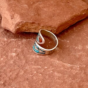 Authentic Navajo Turquoise and Coral Chip Inlay Ring, Vintage Size 8 ...