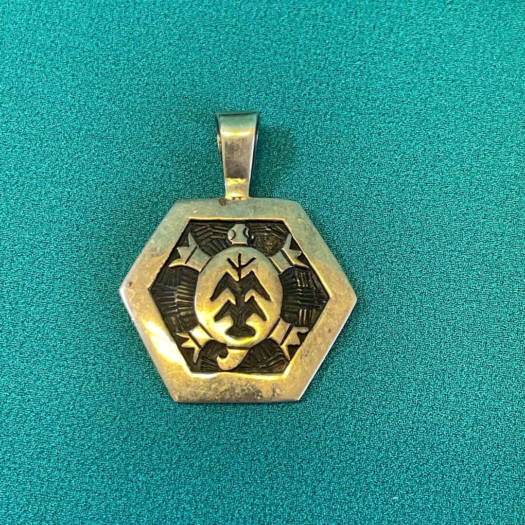 Watson Honanie Hopi Silver Overlay Pendant With Turtle Design ...