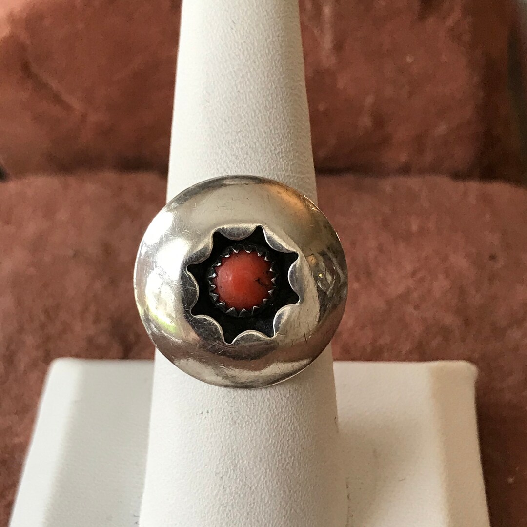 Native American Vintage Sunburst Button Ring, Navajo - Sterling Silver ...