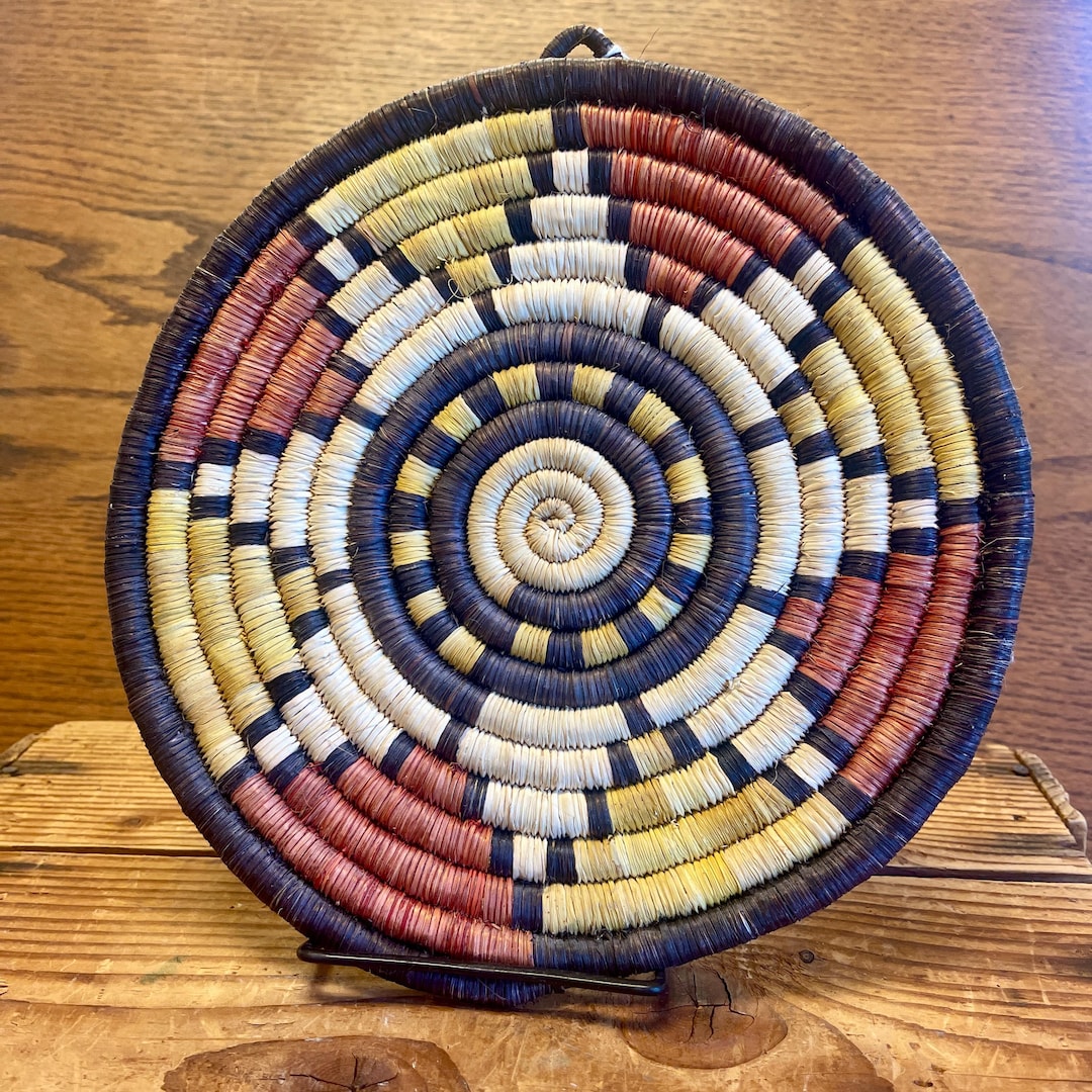 Vintage Hopi Coiled Plaque Basket With Red and Yellow Star Design by ...