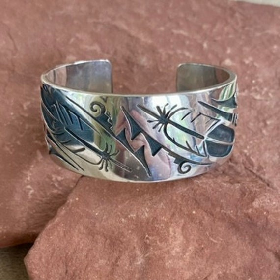 Authentic Sterling Silver Hopi Overlay Cuff Bracelet … - Gem