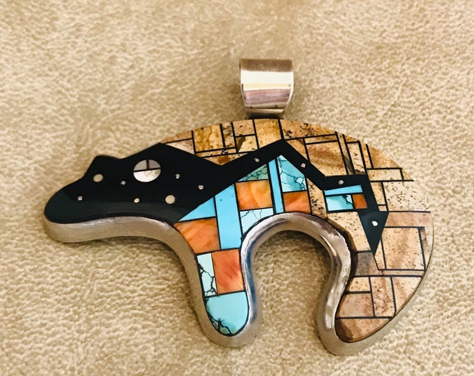 Alvin Yellowhorse, Navajo Inlaid Pendant With Turquoise, Picture Jasper ...