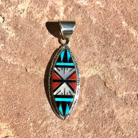Zuni Multi Color Inlay Pendant With Turquoise Coral Mother - Etsy