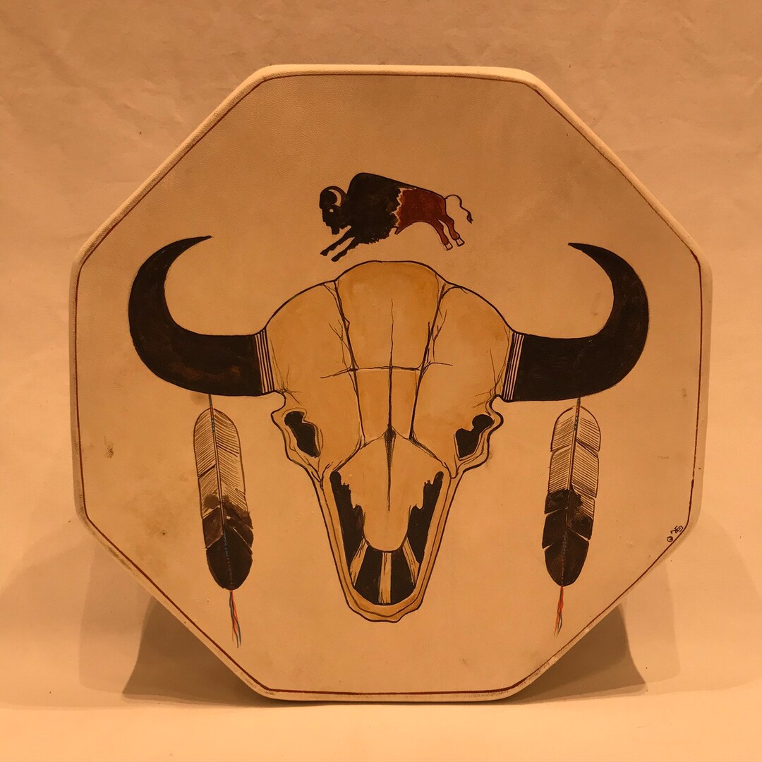 Taos Octagonal Single Sided Drum With Buffalo Skull and - Etsy
