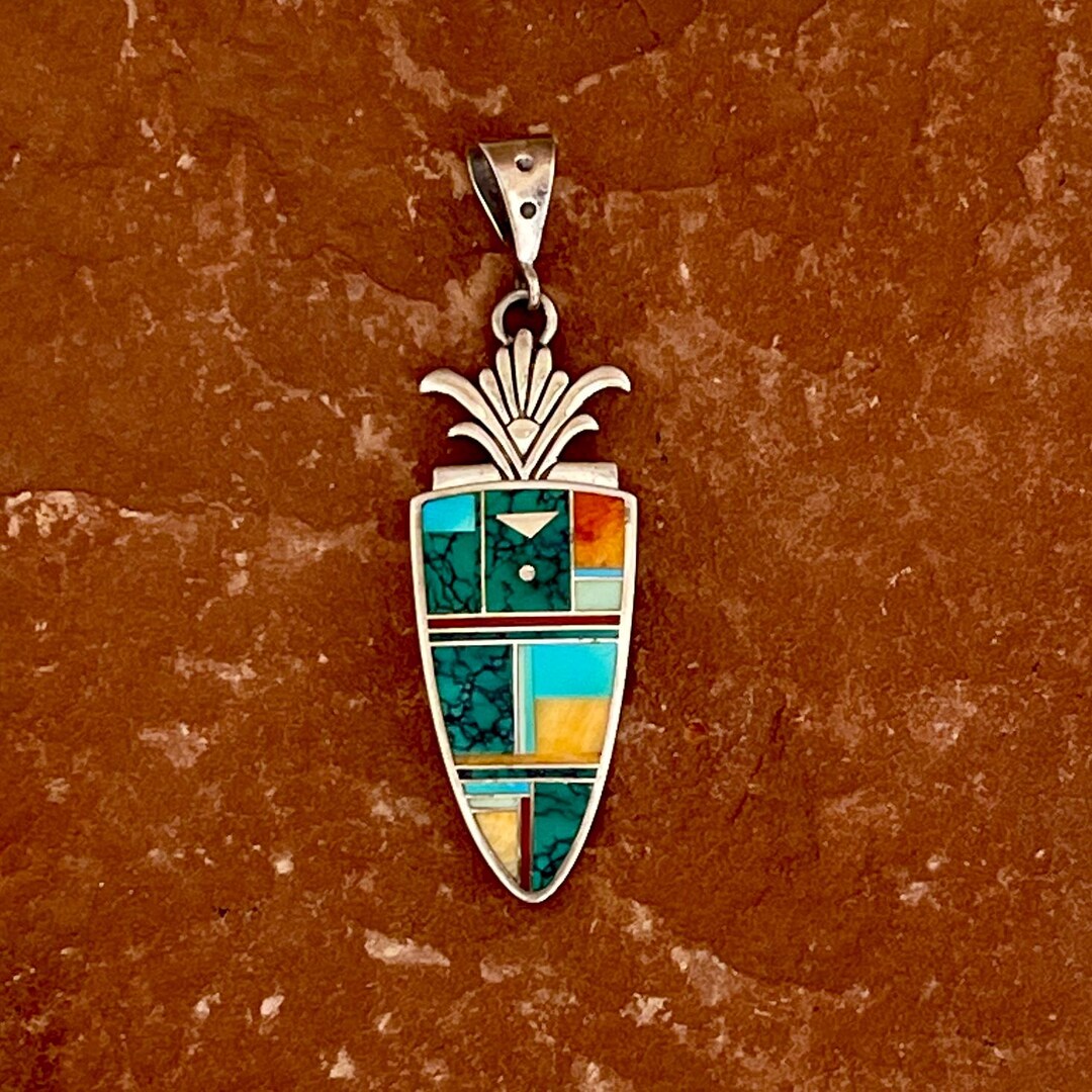 Ray Tracey, Navajo Inlay Pendant With Turquoise and Spiny Oyseter Shell ...