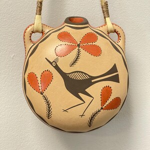 Acoma Pueblo-zia Pottery Canteen on Leather Strap W Roadrunner Design ...