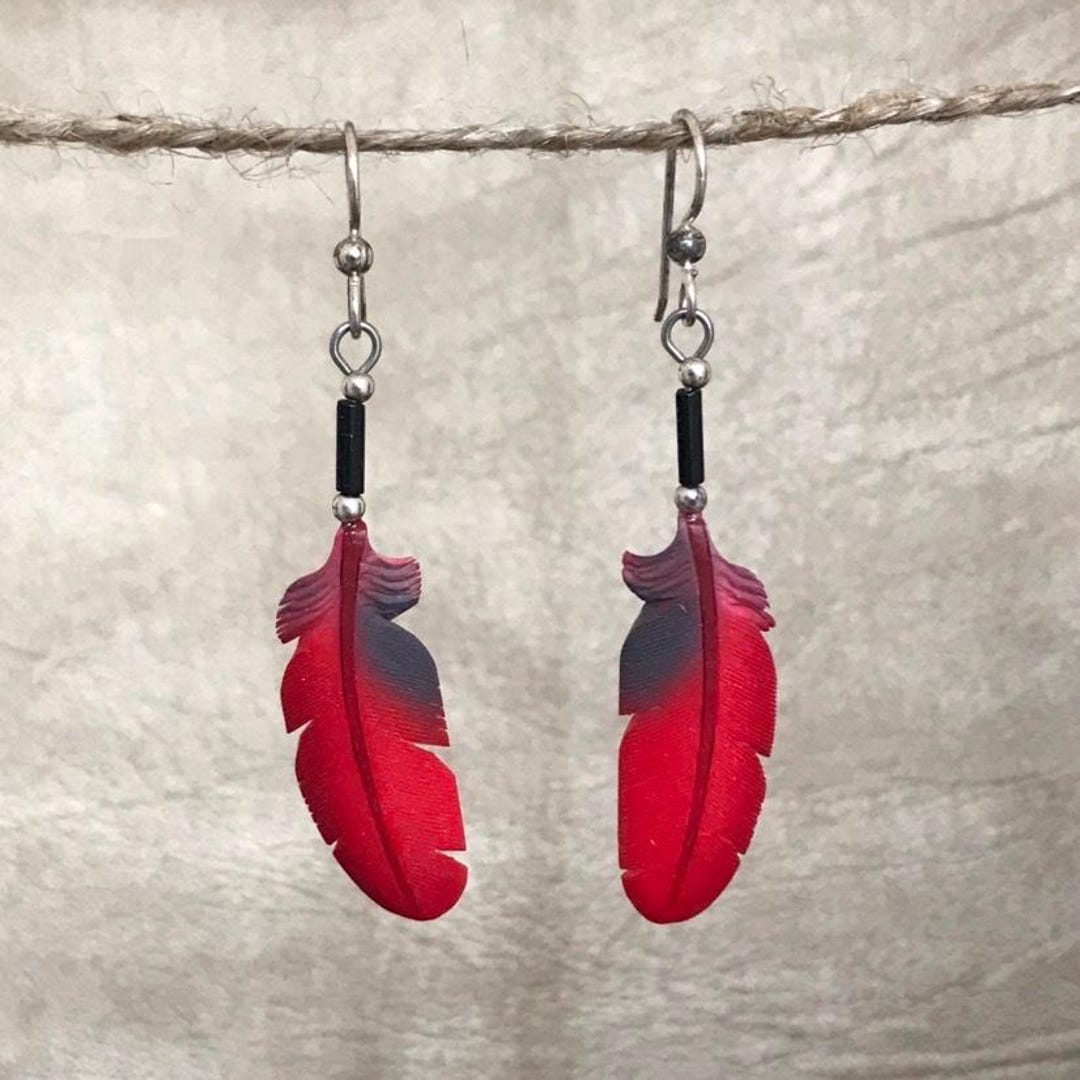 Handmade Bone Cardinal Dangle Earrings by Lonny Cloud, Standing Rock ...