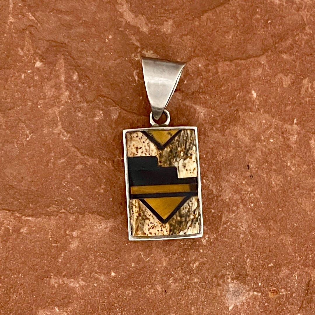 Navajo Inlay Pendant With Black Jet, Picture Jasper and Tiger Eye ...