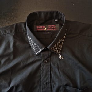 Spider Web Shirt With Embroidered Collar and Metal Spider - Etsy