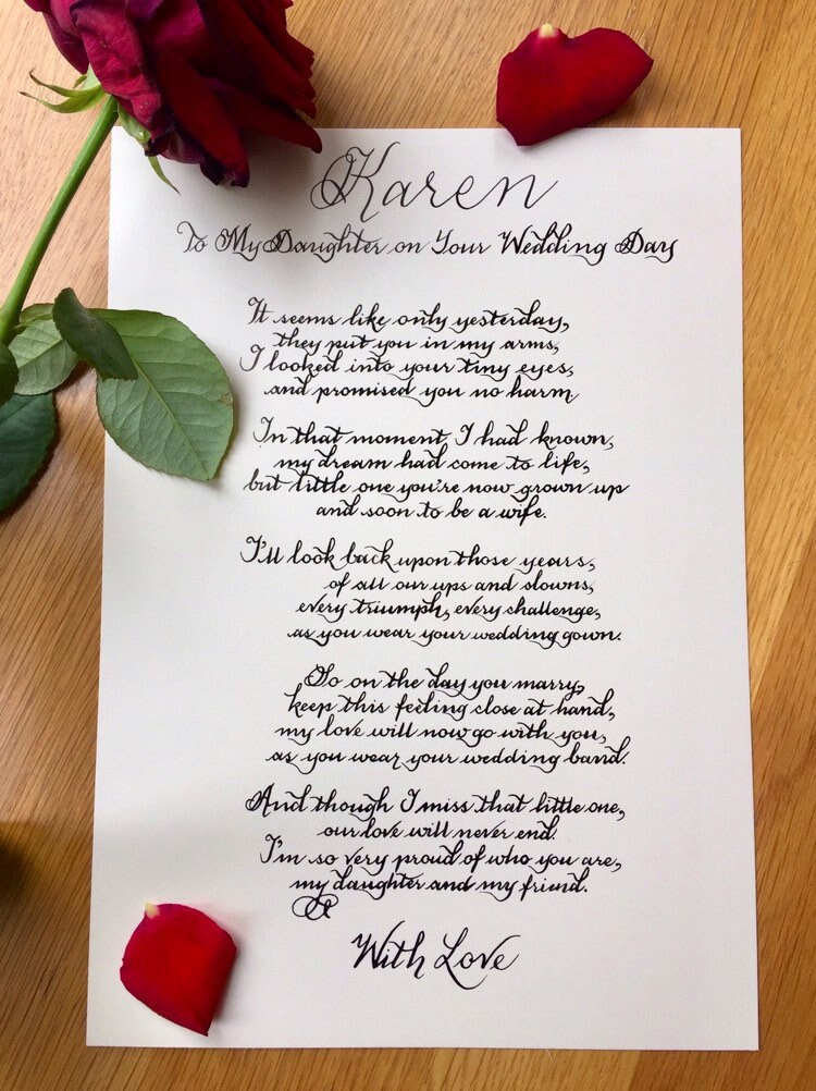 To My Daughter on Your Wedding Day Daughter Wedding Gift Letter to My Daughter Calligraphy Gift for Daughter Daughter Wedding Day Etsy