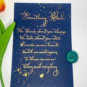 Gold Ink on Navy Blue Letter, Something Blue Custom, Custom Handwritten ...