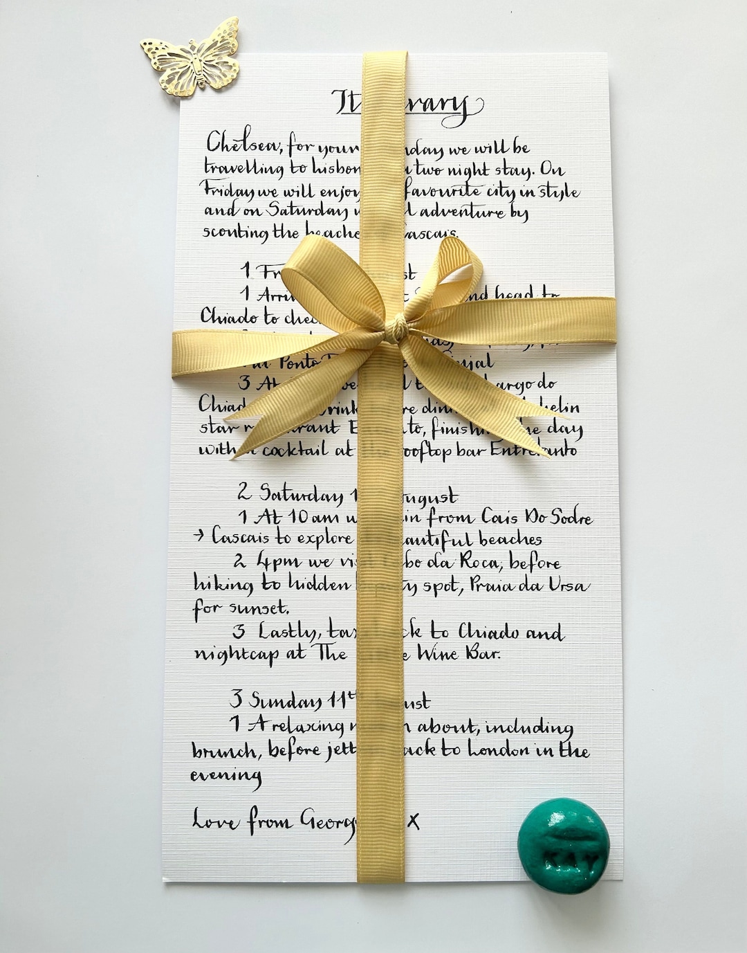 Handwritten Calligraphy Itinerary: Custom Travel Schedule - Etsy