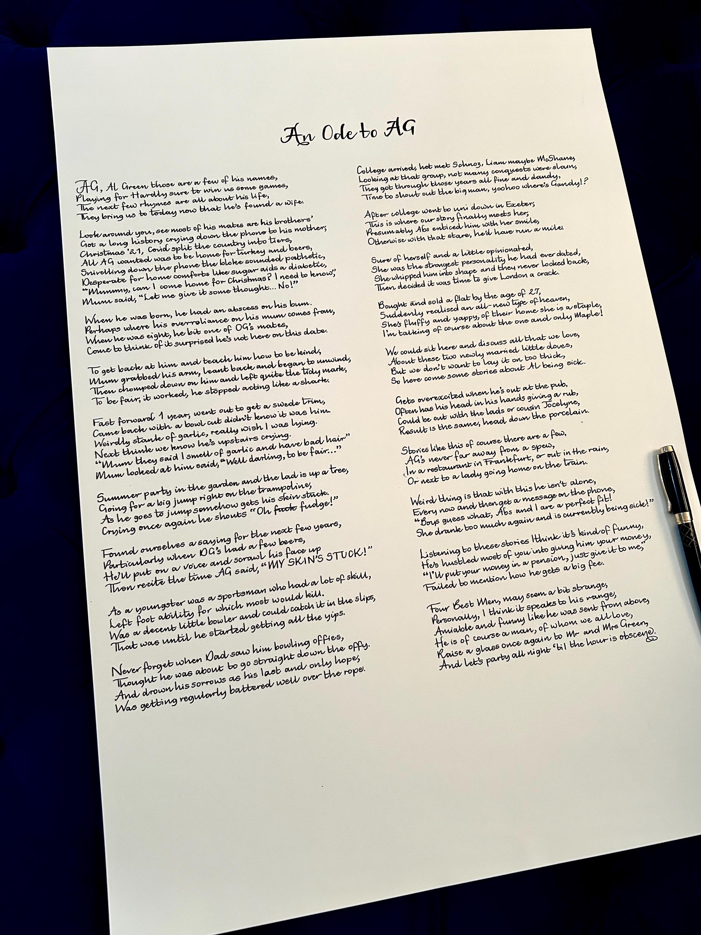 Handwritten Calligraphy Poem: Custom A3 Poster, 11x14 Print - Etsy