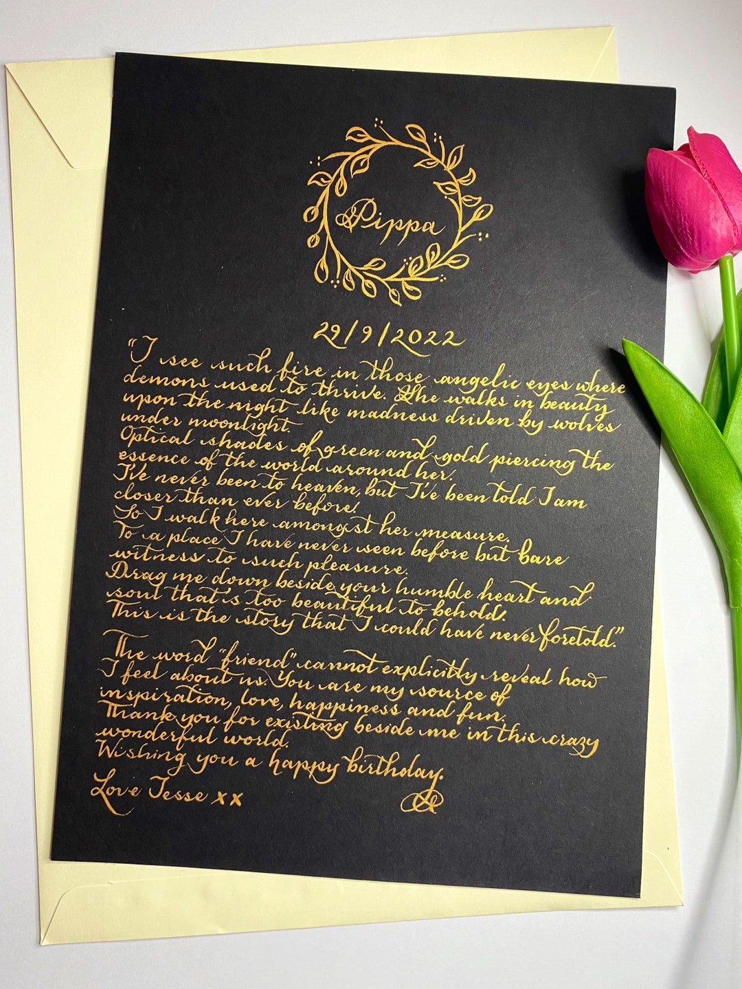 Black Paper Handwritten Gold Calligraphy on A4 | 8x10" | A5, Favourite ...