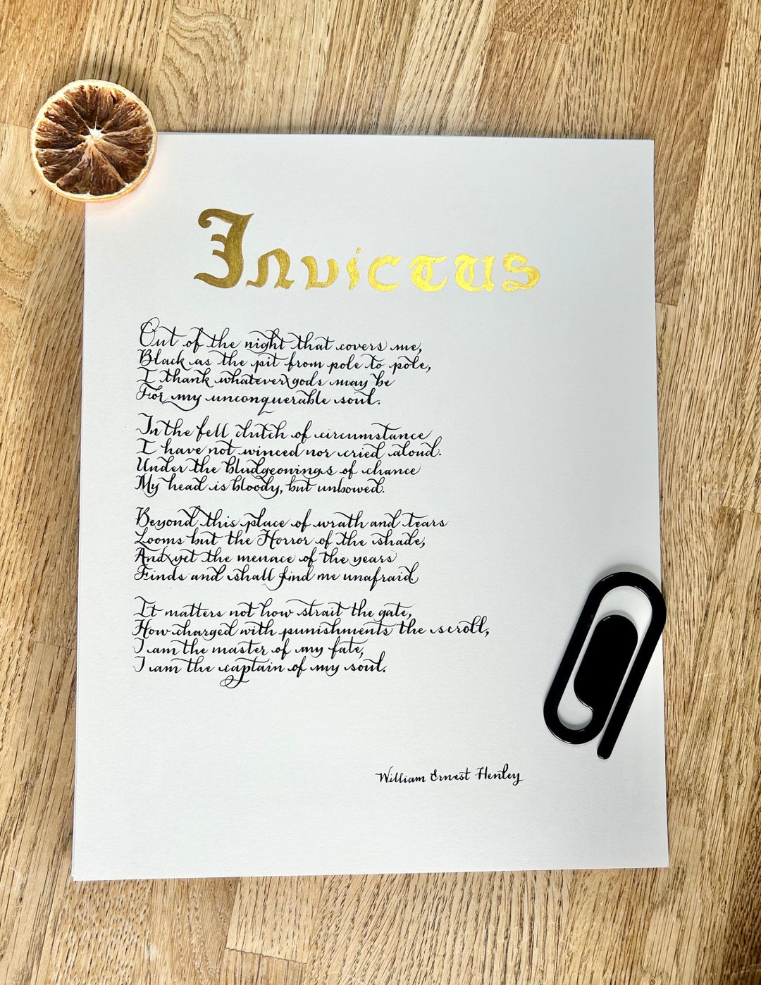 Handwritten Calligraphy 'invictus' Poem Print: Inspirational Gift - Etsy