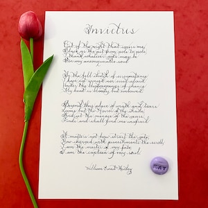 Handwritten Calligraphy 'invictus' Poem Print: Inspirational Gift - Etsy UK