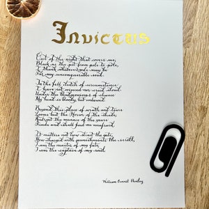 Handwritten Calligraphy 'invictus' Poem Print: Inspirational Gift - Etsy