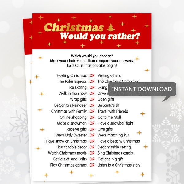 Funny Christmas Would You Rather - Etsy