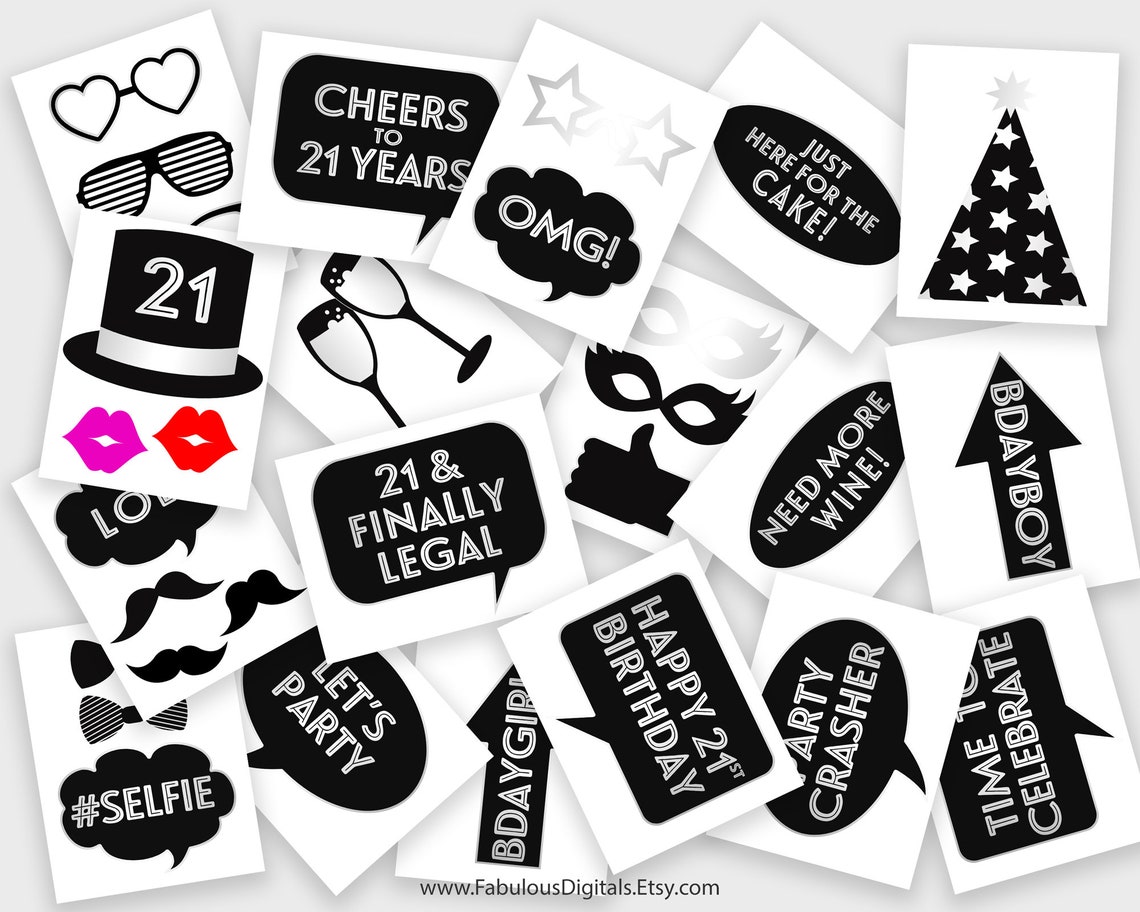 21st Birthday Photo Booth Props Black & Silver / Photo Booth - Etsy