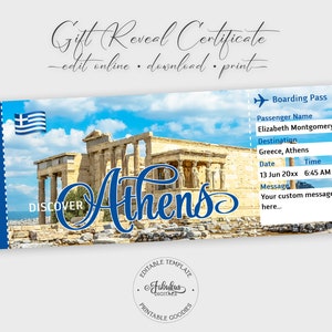Athens Travel Ticket Greece Gift Ticket Custom Airplane - Etsy