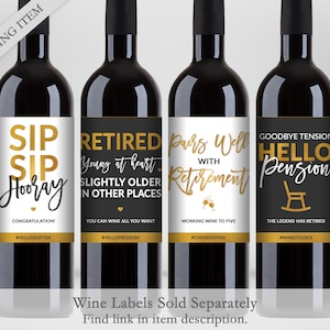 Happy Retirement Wine Labels, Black-white & Gold Foil Wine Labels ...