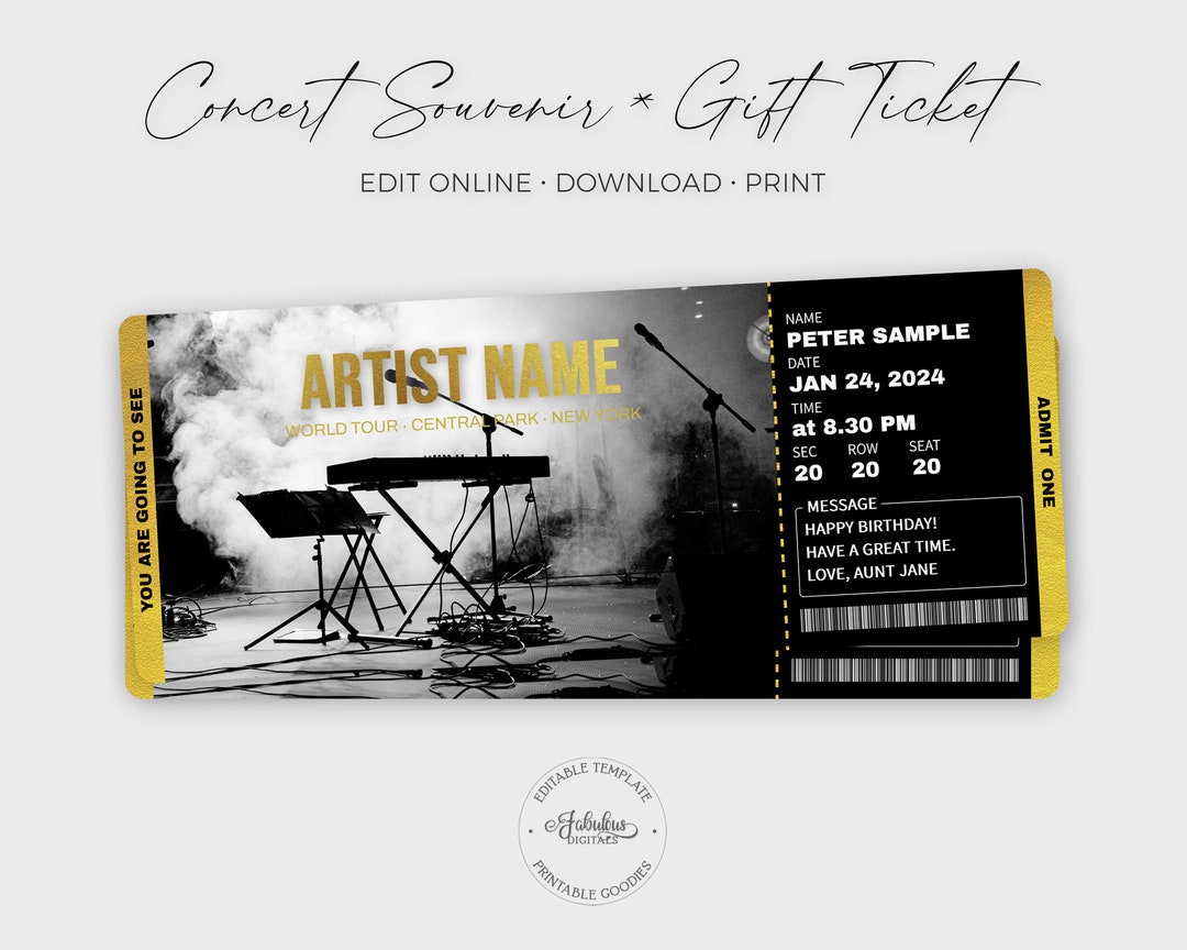 Editable Concert Ticket Template, Concert Gift Ticket, Printable ...