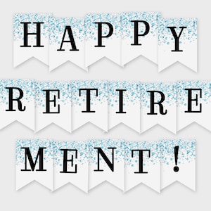 Happy Retirement Printable Banner - Blue Confetti Glitters - Printable ...