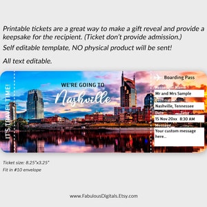 Nashville Travel Ticket, Nashville Gift Ticket, Custom Ticket ...