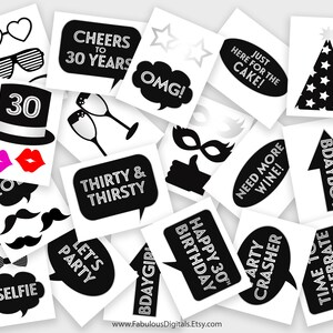 30th Birthday Photo Booth Props, Black & Silver / Photo Booth Party ...