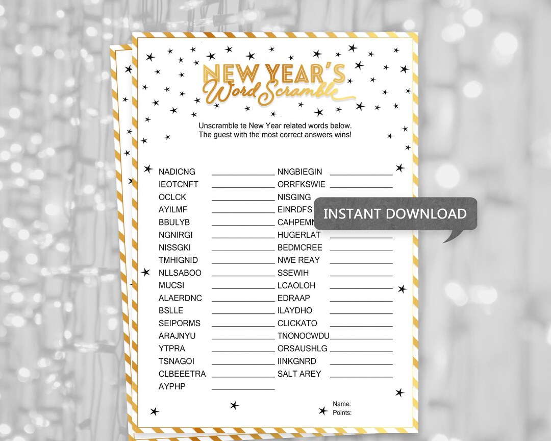 New Year's Word Scramble Game, New Year's Words Games, Funny Family ...