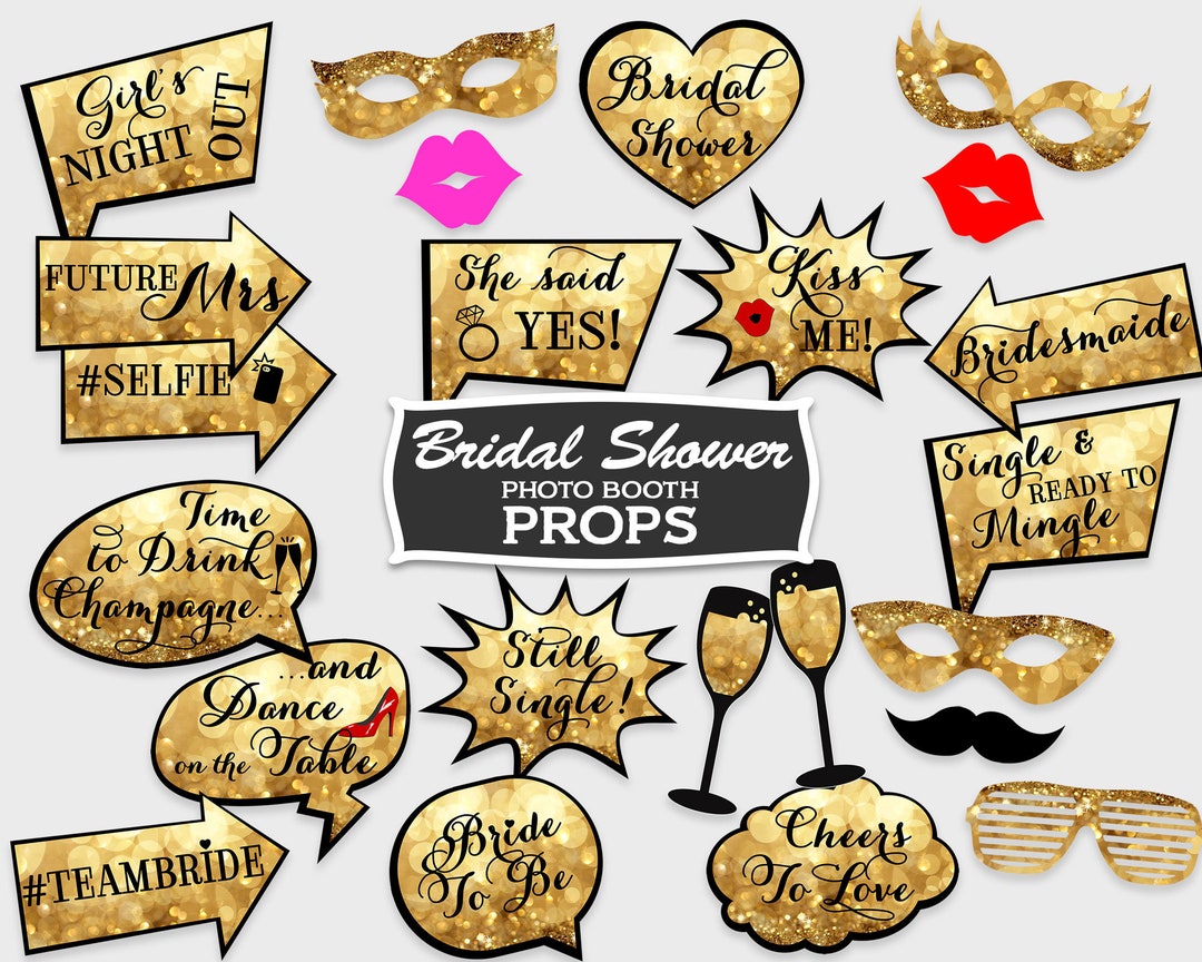 Bridal Shower Photo Booth Props / Printable Party Props / Sparkle Gold ...