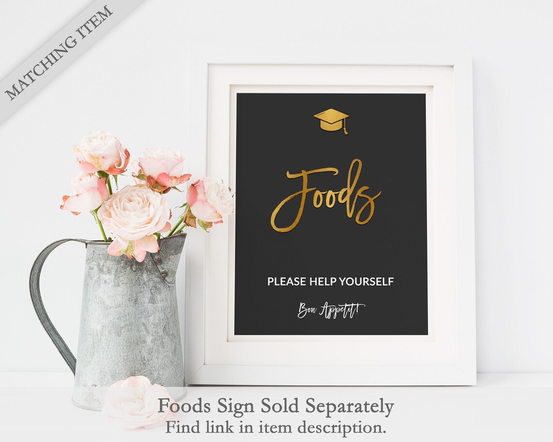 Graduation Sweet Treat Sign, Black & Gold Foil - Printable Party ...