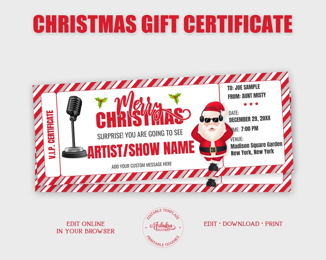 Christmas Concert Ticket Gift Certificate, Artist / Show Gift Ticket ...