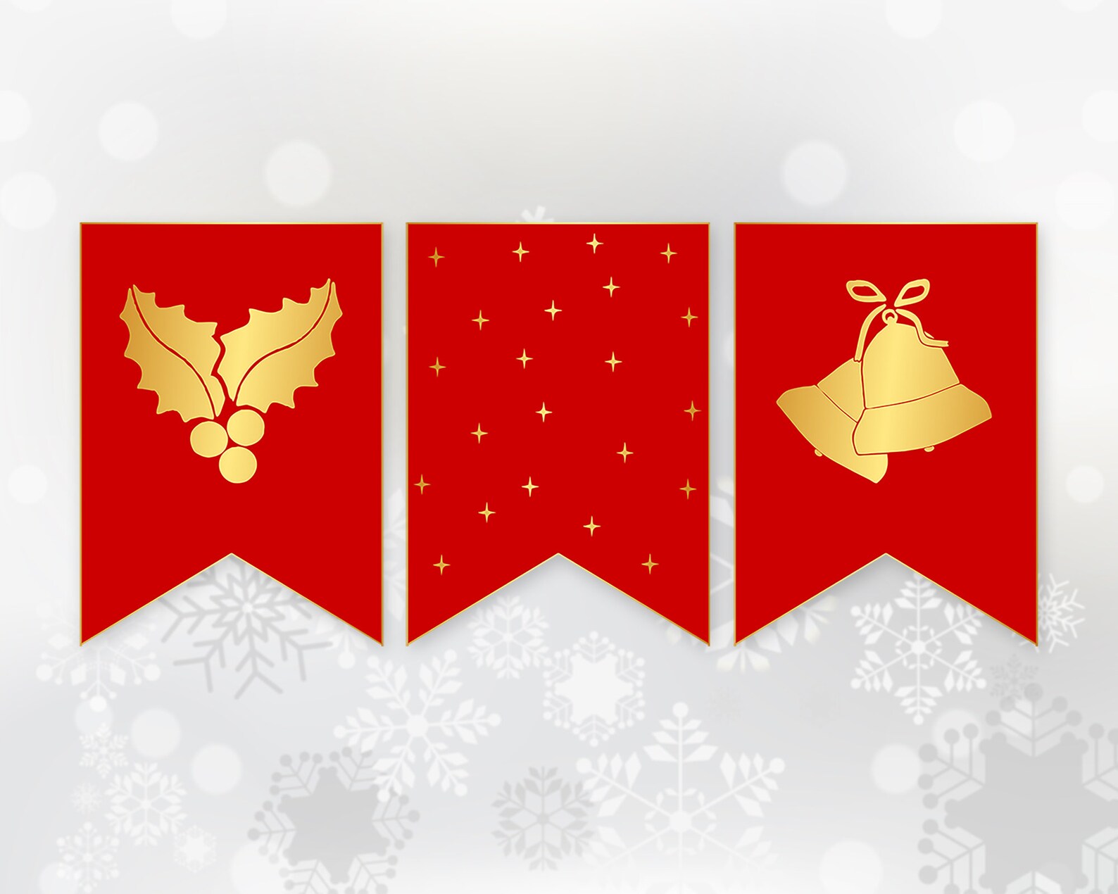 Printable Merry Christmas Banner, Red & Gold - Christmas Party, Holiday ...
