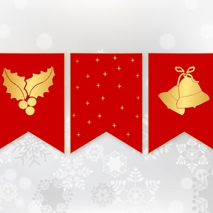 Printable Merry Christmas Banner, Red & Gold Christmas Party, Holiday ...